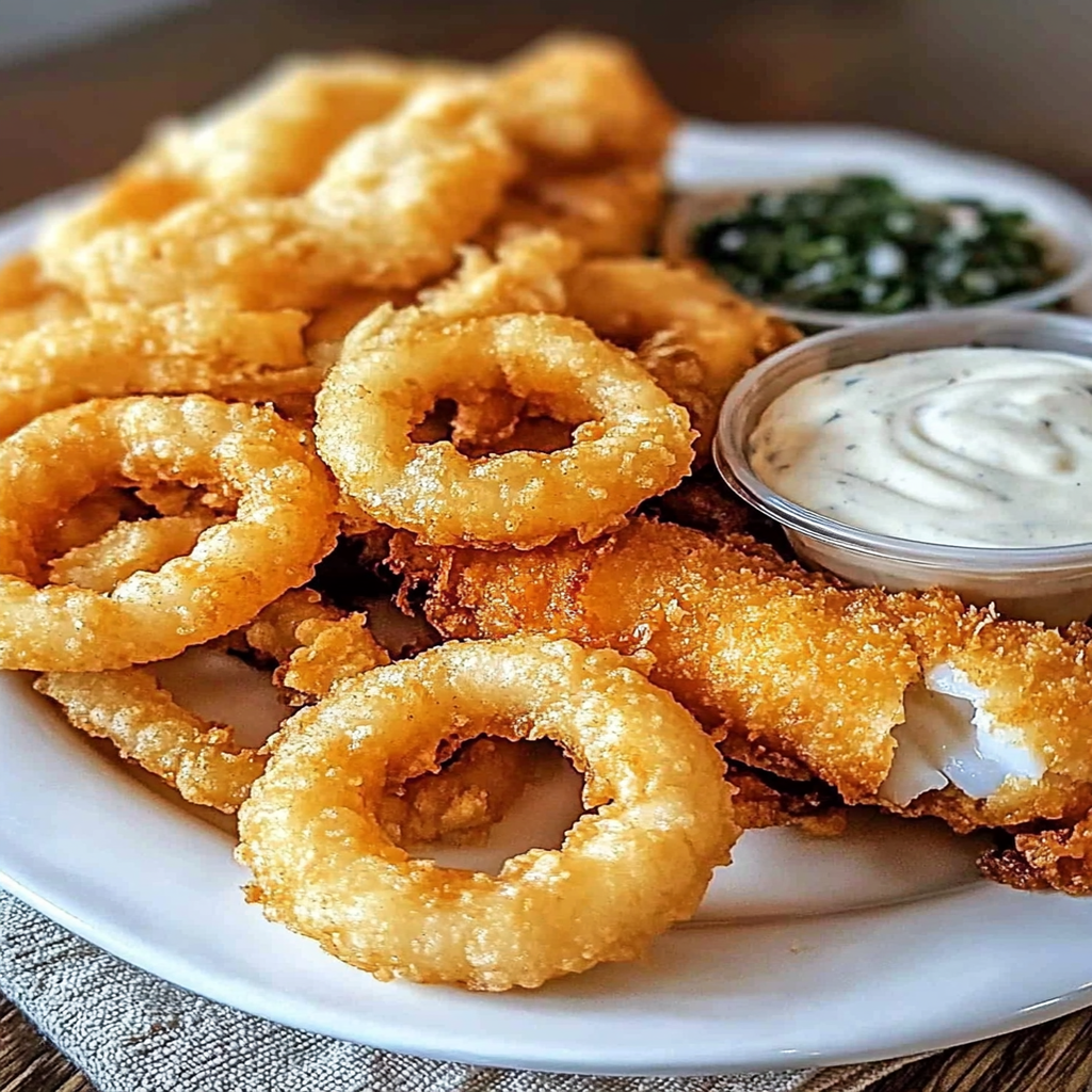 Crispy Battered Cod and Onion Rings Platter