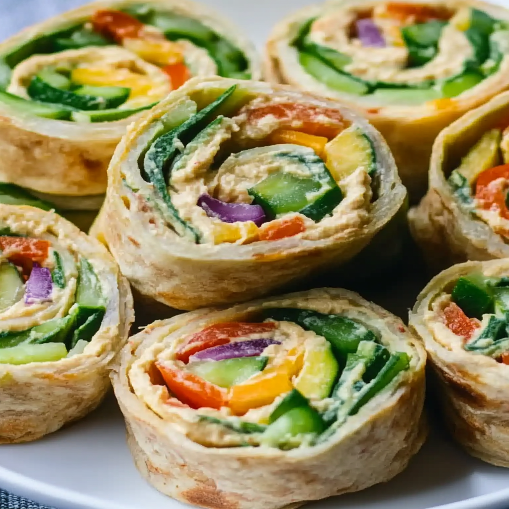 Rainbow Veggie Pinwheels with Hummus