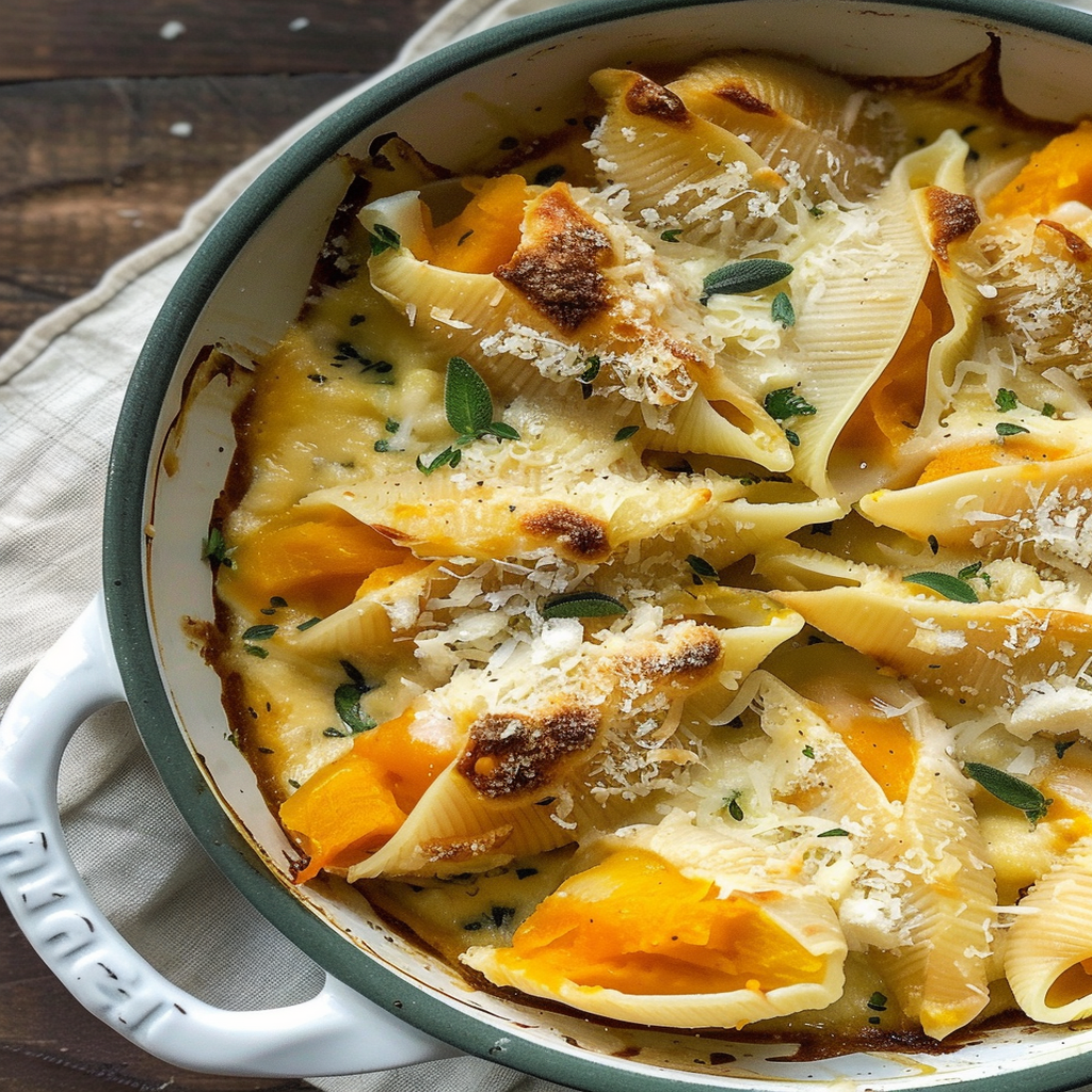 Butternut Squash Stuffed Shells with Cream Sauce
