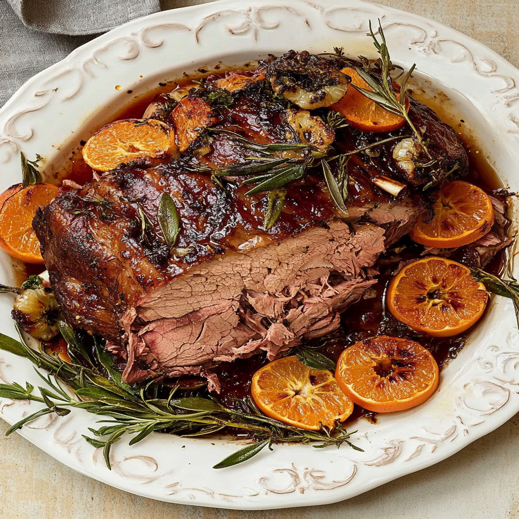 Thanksgiving Tangerine and Garlic Roast Lamb