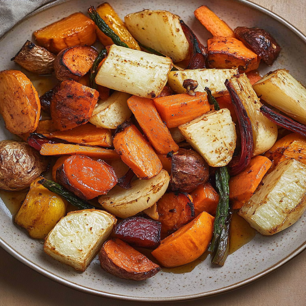 Thanksgiving Roasted Root Vegetables with Maple and Cumin